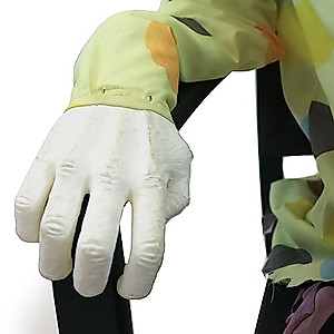 Haunted Hill Farm Motion-Activated Thrashing Clown with a Meat Cleaver by Tekky, Sitting Scare Prop Animatronic for Indoor or Covered Outdoor Creepy Halloween Decoration, Plug-in or Battery Operated