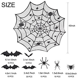 Halloween Decorations Indoor Set, Halloween Fireplace Mantel Scarf & Halloween Banner & Spiderweb Tab Runner & 60 Pcs Scary 3D Bat Sticker & 30 Pcs Realistic Spiders, Halloween Party Spooky Home Decor