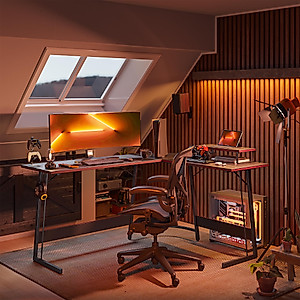 Cubiker L Shaped Desk, Computer Corner Desk, Gaming Desk with Monitor Stand, Home Office Study Writing Workstation, Space-Saving（47 Inch Black Carbon Fiber）