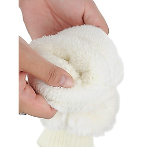 C.C Women's Faux Fur Wrist Length Fingerless Sherpa Lined Convertible Mittens Gloves-Ivory