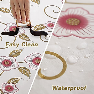 SASTYBALE Vinyl Tablecloth with Flannel Backing Rectangle 60 x 120 Inch, 100% Water & Oil Proof Plastic Tablecloths, Elegant Floral PVC Table Cover for Spring, Summer, Party, Indoor, Outdoor