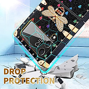 Loheckle for Samsung Galaxy Z Flip 3 Case for Women, Designer Square Cases for Galaxy Z Flip 3 Phone Case with Ring Stand Holder and Lanyard, Stylish Bee Luxury Cover for Samsung Flip 3 6.7''