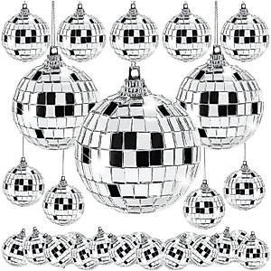 45Pcs Mirror Disco Balls 5 Sizes Hanging Mirror Ball Ornament with Rope 70s Disco Party Decorations Silver Disco Balls for Christmas Tree Decor Stage Props Festivals (0.79/1.18/1.97/3.15/3.94 inch)