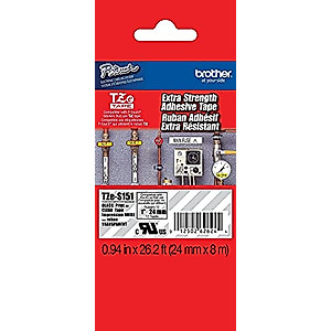 Brother Tzes151 Tze Extra-Strength Adhesive Laminated Labeling Tape, 1-Inch W, Black On Clear