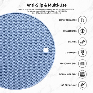 Silicone Trivet Mat, Kitchen Multipurpose countertop Protector Mat,Kettle,Pan,Cup,Bowls and Saucers,Heat Resistant Non-Slip Silicone Mat for Dining Table-Blue(Trivet Mat x 4+Coasters x 2)