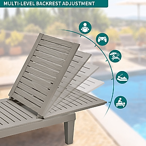 YITAHOME Patio Chaise Lounge Set of 2, Outdoor Chaise Lounge with Cushion & Adjustable Backrest for Backyard, Poolside, Lawn, Waterproof & Easy Assembly (Taupe)