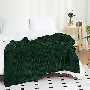 Puncuntex Flannel Fleece Throw Blanket Dark Green 60"×80",Super Soft Plush Cozy Blanket with Square 3D Jacquard Grid Design Luxury for Couch Sofa Chair