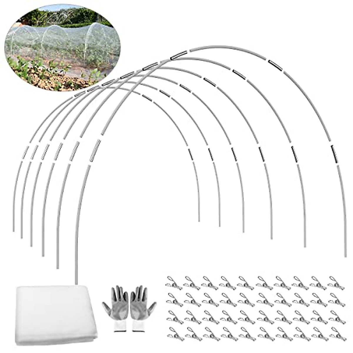 Garden Mesh Netting Kit,8x25 Ft Plant Protection Covers with 30pcs Greenhouse Garden Hoops,Ultra Fine Mesh Netting Cover for Vegetable Plants,Animals Birds Barrier Garden Netting Kit