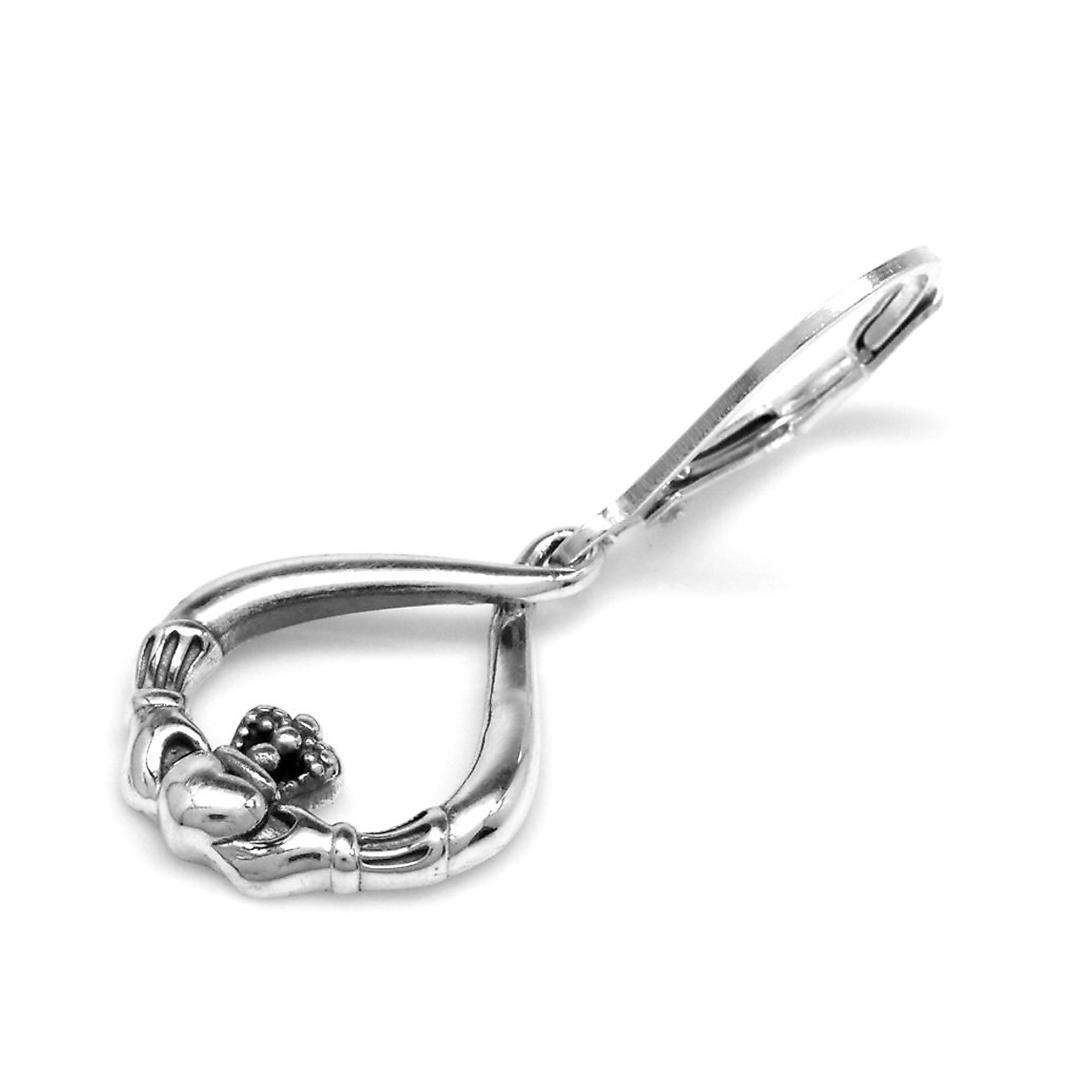 Silvershake 925 Sterling Silver Irish Claddagh Drop Shape Dangle Leverback Earrings