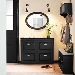 SoBuy Black Storage Shoe Bench with 2 Flip Drawers, Hidden Shoe Bench, Free Standing Shoe Rack, Shoe Cabinet, Hallway Storage Bench with Seat Cushion FSR64-SCH