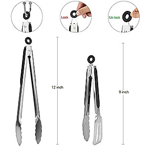 Kitchen Tongs, Joinkitch Stainless Steel Cooking Tongs Set 2 pack (12-inch.9-inch) With Heat Resistant Handle For Kitchen Outdoor Barbeque Salad Fish Thick Steak