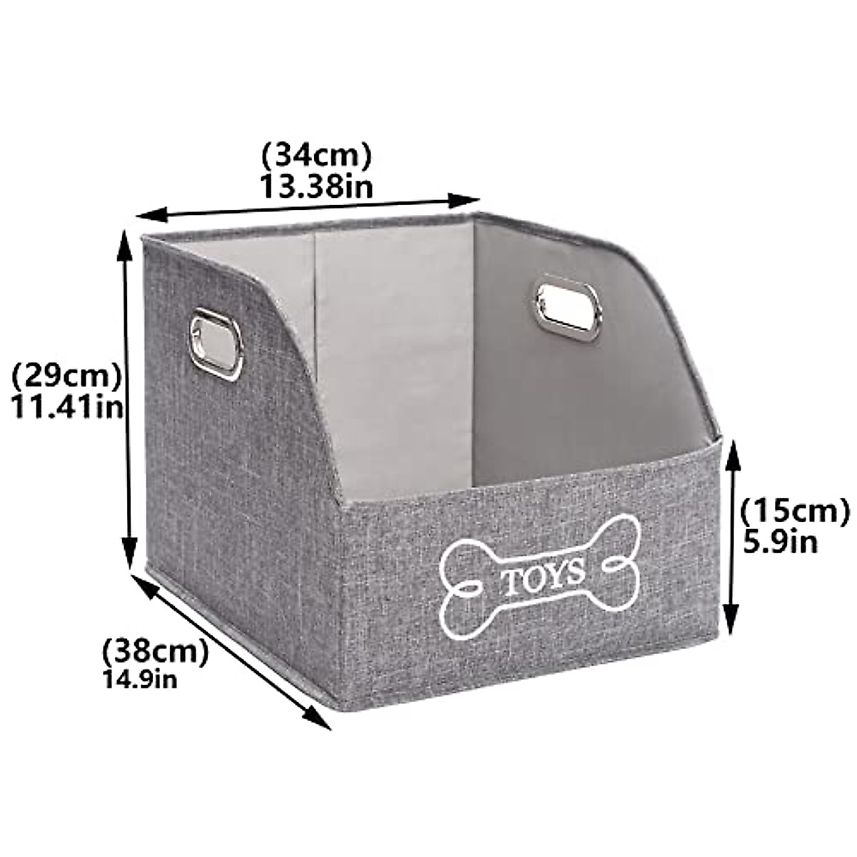 Geyecete Big Dog Toys Storage Bins Canvas Foldable Fabric Trapezoid with metal handles pet Baskets,Storage Bin Large toy box Organizer-Gray