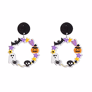 Colorful Halloween Resin Acrylic Dangle Earrings Cute Pumpkin Ghost Cat Bat Eye Spider Earrings for Women Girls Jewelry(C)