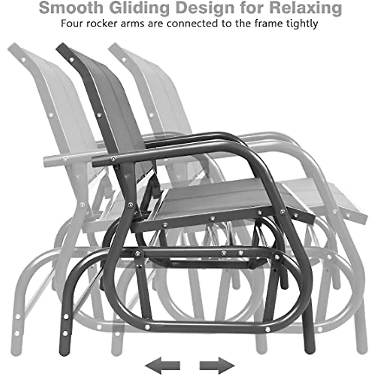 LUARANE Swing Glider Chair, Heavy-Duty Steel Frame 2-Person Outdoor Swing Bench, Sliding Rocker Double Seat Suitable for Backyard, Garden, Poolside, Lawn (Grey)