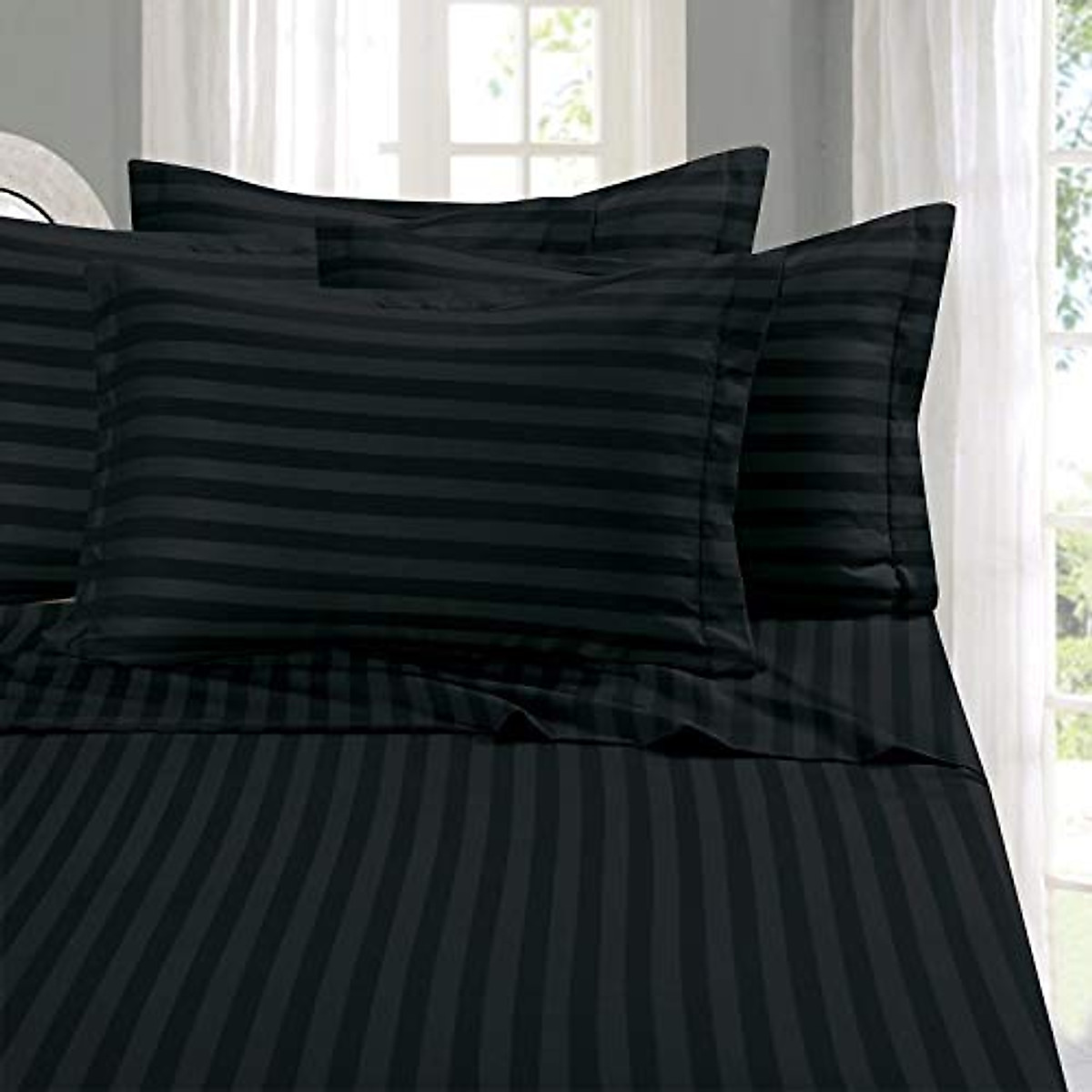 Elegant Comfort Silky-Soft 1500 Thread Count Egyptian Quality Wrinkle-Free 4-Piece Stripe Sheet Set, Queen, Black