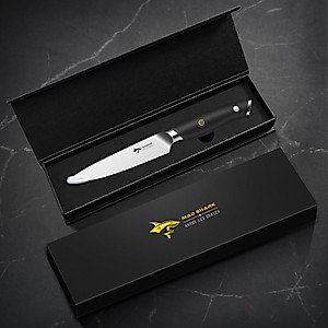 MAD SHARK 5-inch Compact Paring Knife - Kitchen Peeling Knife Ergonomic Handle, Sharp Utility Knife for Fruits,Vegetables and More - Forged Synergy by German Military Grade Composite Steel, Black