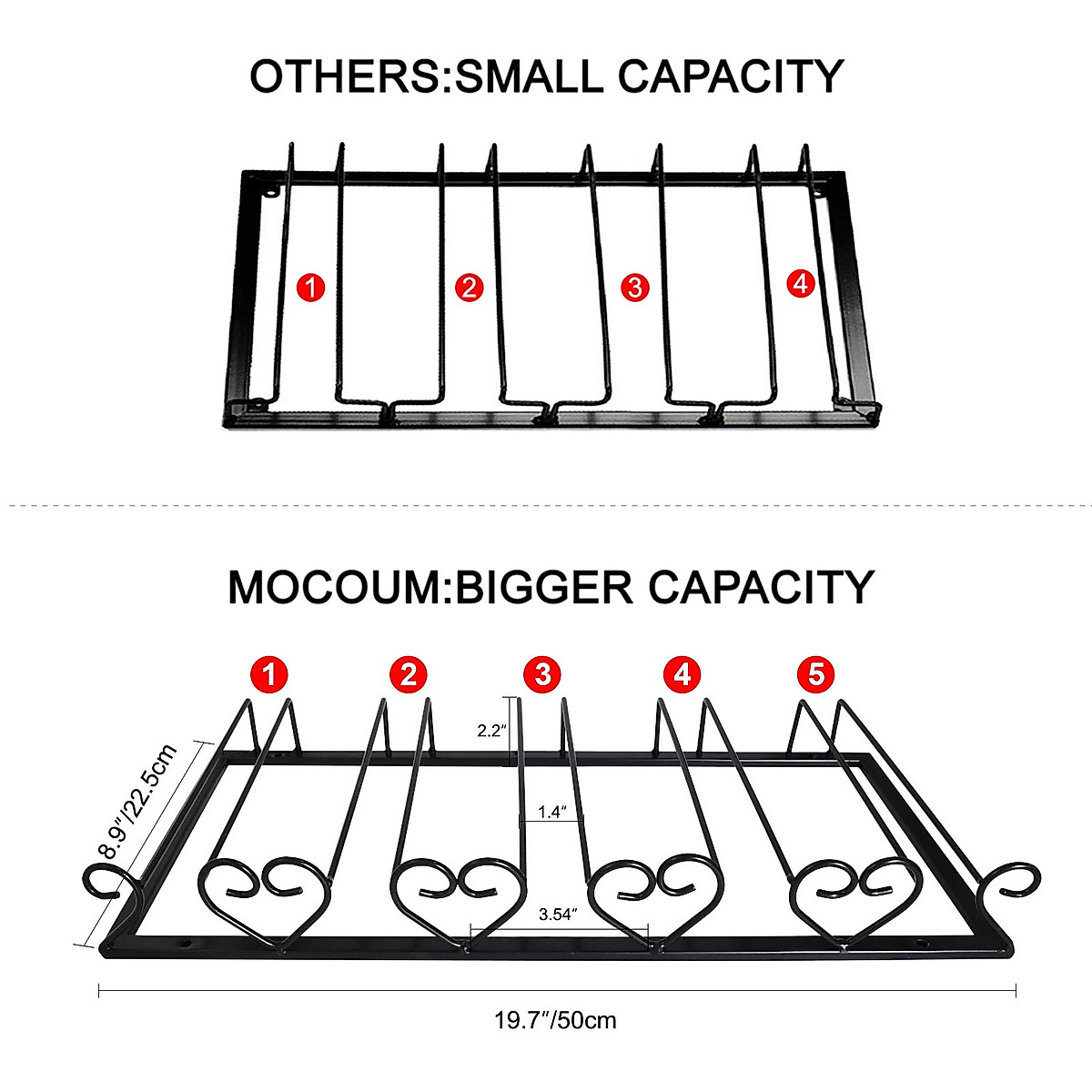 MOCOUM Wine Glasses Rack Under Cabinet Stemware Rack, Wine Glass Hanger Rack Wire Wine Glass Holder Storage Hanger for Cabinet Kitchen Bar (Black, 5 Rows 1 Pack)