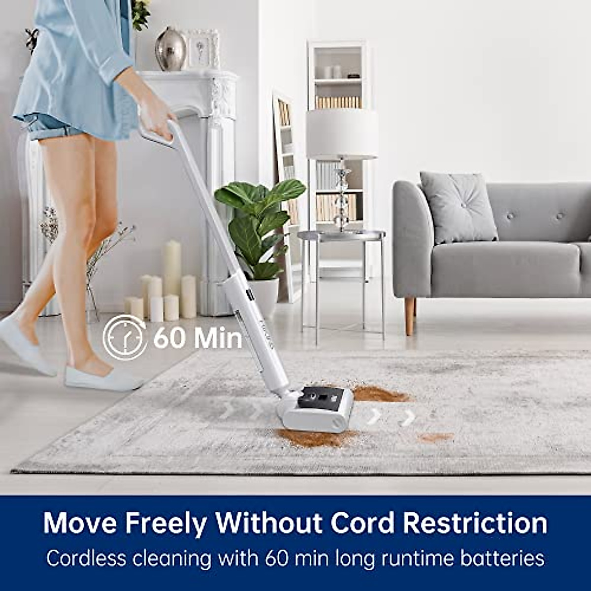 HiKiNS Cordless Wet Dry Vacuum Cleaner Mop Vacuum Combo - One-Step Wash and Mop Hard Floors and Multi-Surface, Lightweight and Handheld, 60 min Long Runtime, with Self-Cleaning Stand Base