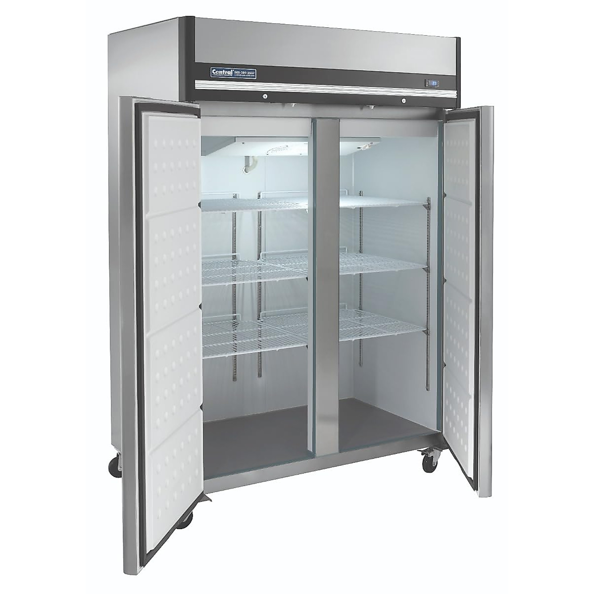 Central Exclusive Commercial Refrigerator, 2 Door Stainless Steel Reach In, Solid doors - 54" W 49 Cu Ft. (69K-032)