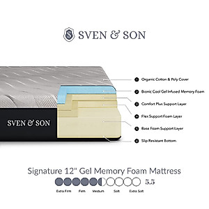 Sven & Son King Mattress, Bed in A Box, 12" Luxury Cool Gel Memory Foam, Pressure Relief & Support, 10" Year Warranty, Designed in USA (King, Mattress Only 12" Medium)
