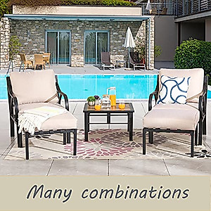 LOKATSE HOME Outdoor Dining Chair Patio Bistro Furniture Metal Single Armchair with Cushion, Beige