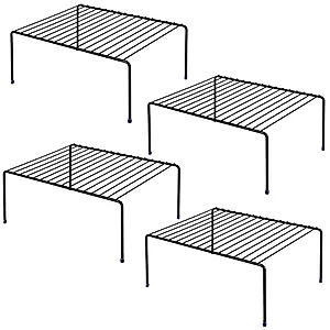 Medium (13.1 x 10.2 Inch) Cabinet Storage Shelf Rack, Kitchen Shelves，Kitchen Counter and Cabinet Shelf, Storage Rack Organizer for Kitchen, Fridge, Cabinet, Bathroom Cupboard, Black (Black, 4)
