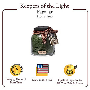 A Cheerful Giver — Holly Tree - 34oz Papa Scented Candle Jar with Lid - Keepers of the Light - 155 Hours of Burn Time, Gift for Women, Green