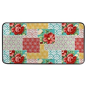 Non Slip Absorbent Kitchen Rugs Retro Red Rose Anti-Fatigue Comfort Standing Soft Mat Indoor Outdoor Entry Rug Floor Carpet 39 x 20 inch