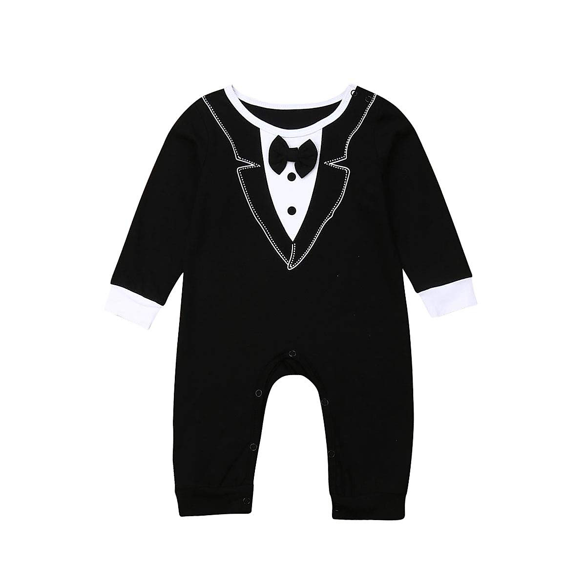 Baby Boy Gentleman Shirt Bowtie Romper Tuxedo Jumpsuit Overall Black Suit Clothes 0-18M (Black, 0-6 Months)