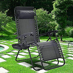Casart Set of 2 PC Folding Lounge Chair, Outdoor Zero Gravity Recliner Chairs with Cup Holder, Perfect for Yard, Beach and Patio