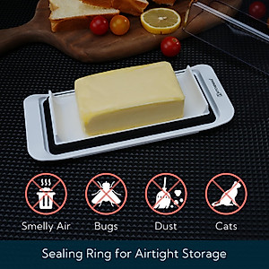 KITCHENDAO Large Airtight Butter Dish with Lid for Countertop and Fridge, Butter Keeper, Plastic Butter Holder Tray for 2 Sticks East Coast/West Coast/European Style/ Kerrygold Butter/ Cream Cheese