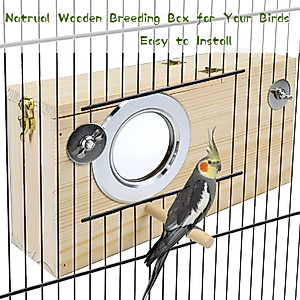 CooShou Parakeet Nesting Box Cockatiel Nesting Natural Pine Bird Nest Bird Breeding Box House Acrylic Transparent Bird Box with Detachable Wooden Board for Lovebirds Cockatiel Budgie Conure Parrot L