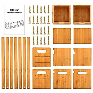 Ollieroo Natural Bamboo Desk Organizer with Extendable Storage for Office and Home, CD Holder Media Rack