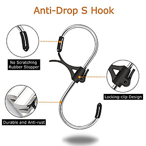 Waitkey 8 Pcs S Hooks for Hanging with Anti-Fall Design, 3.5 inch Anti Drop Heavy Duty S Shaped Hook Kitchen Pot Rack Hooks Closet Hooks for Kitchenware Clothes Bags Towels Plants (Black)