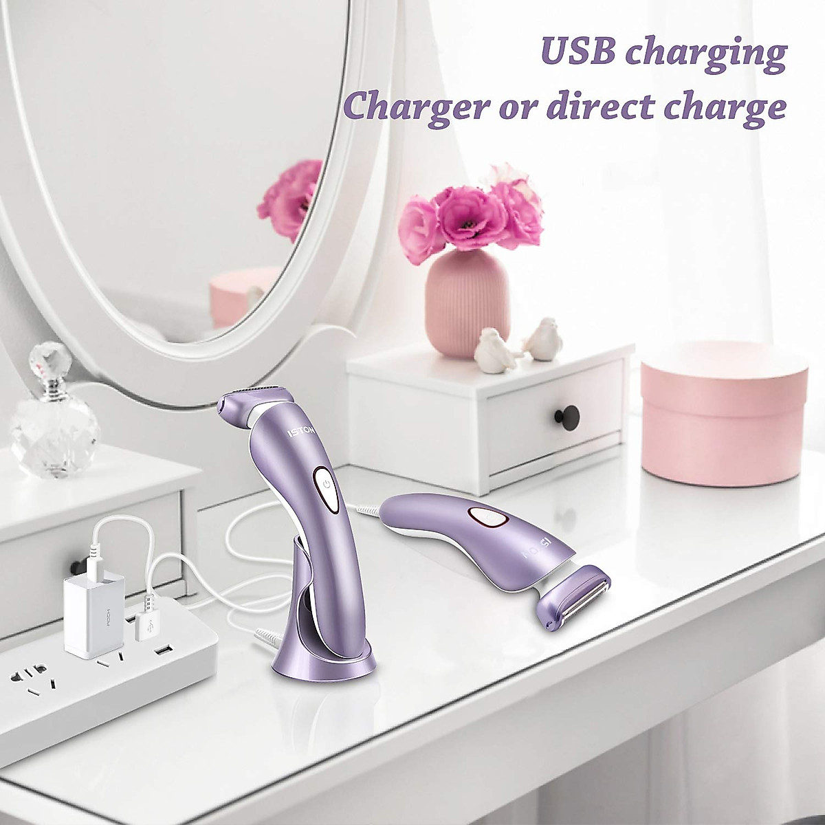 ISTON Electric Razor for Women, Rechargeable Wet and Dry Painless Womens Shaver Body Hair Remover for Legs Underarms and Bikini Trimmer Cordless Waterproof Lady Shaver with LED Light