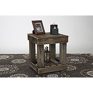 Del Hutson Designs - Rustic Barnwood End Table, USA Handmade Reclaimed Wood (Natural)