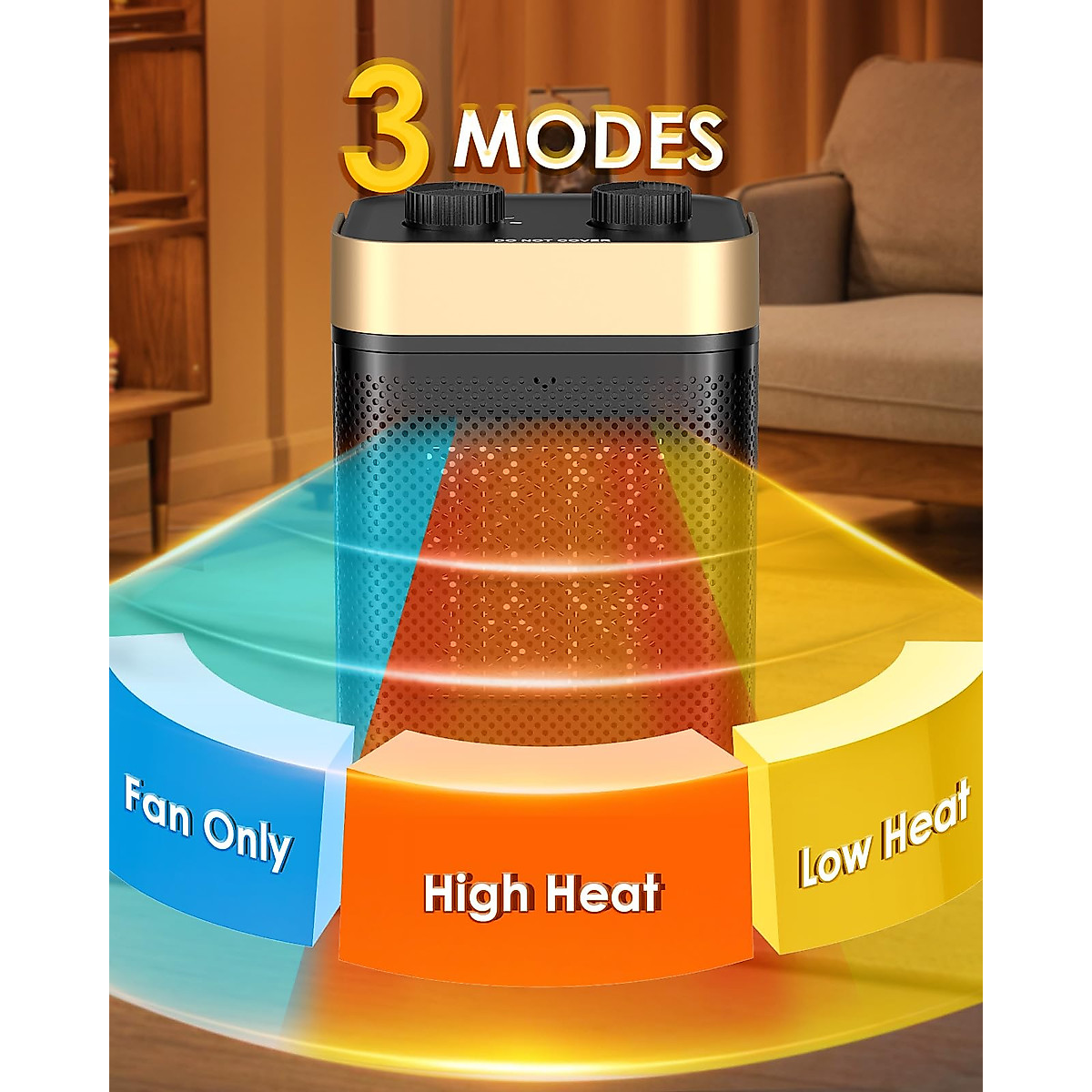 Space Heater, 1500W Ceramic Electric Space Heater Overheating & 45° Tip-Over Protection, 3 Mode PTC Fast Safety Heating, Portable Small Space Heater Fan for Office Bedroom Desk Indoor Use