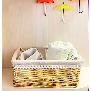 Handmade Wicker Storage Baskets Set, Shelf Baskets Woven Decorative Storage Bins Baskets Organizing Baskets, Nesting Baskets with Linings for Home (Natural)