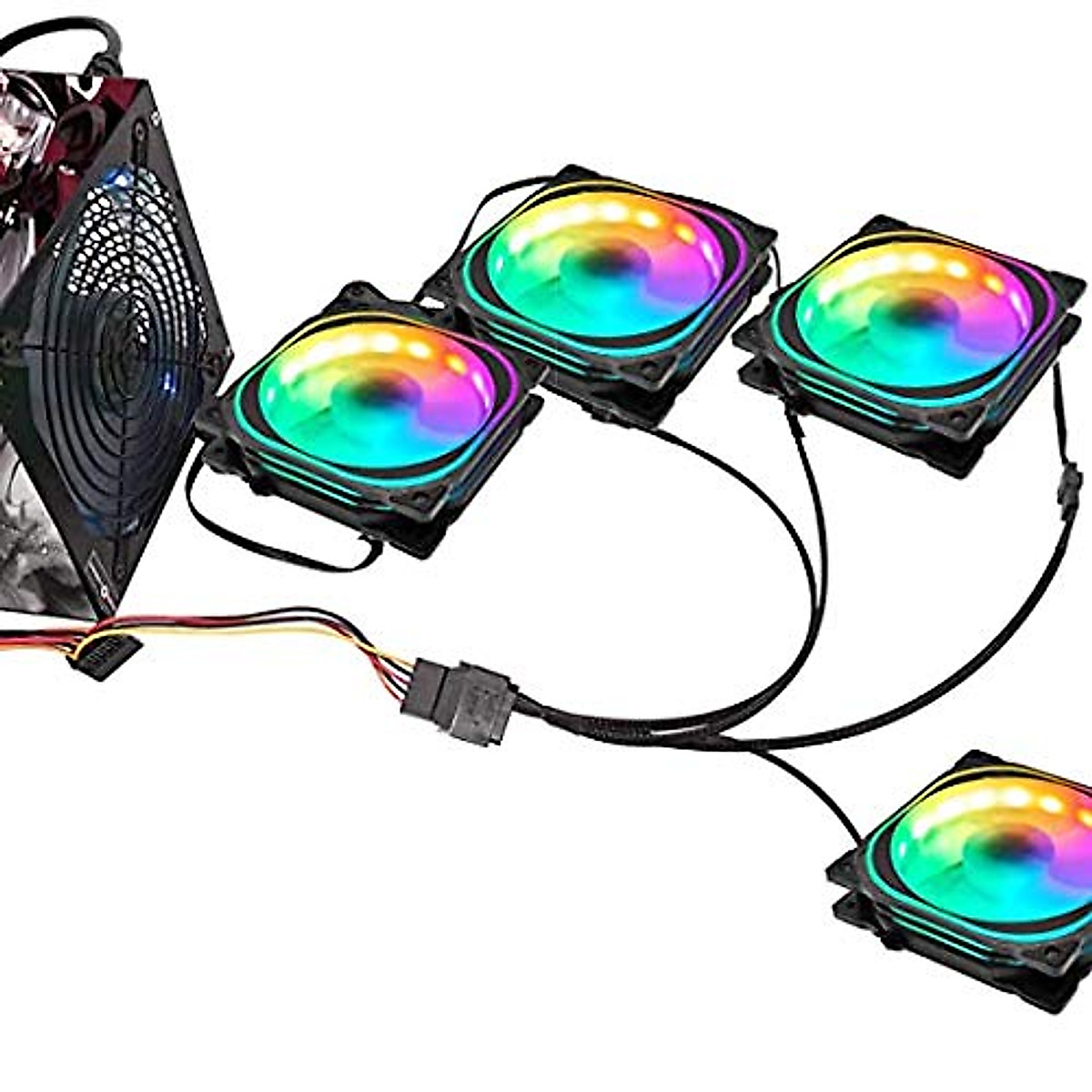 XMSJSIY SATA to 3 Pin 4 Pin Fan Adapter,15pin SATA to 4 x 3 pin / 4 Pin 12V PC Case Fan Splitter Extension Power Cable Adapter-28cm-2pcs