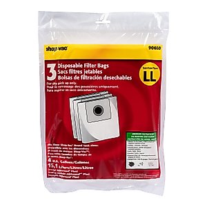 Shop-Vac 90660 Disposable Vacuum Filter Bags, Fits 4 Gallon Tanks, Heavy-Duty Paper, Effective Dirt and Debris Collection, (3-Pack)