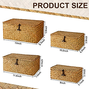 Woanger Set of 4 Wicker Storage Baskets Organizer，Handwoven Storage Bins with Lid for Organizing, Home Utility Box for Home Office Supplies Multipurpose Container(Orange)