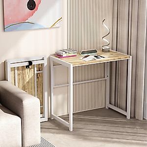 GreenForest Folding Desk No-Assembly, 31.5 in Small Desk for Small Spaces, Computer Desk for Home Office, Space Saving Foldable Table, Study Writing Desk, Oak White