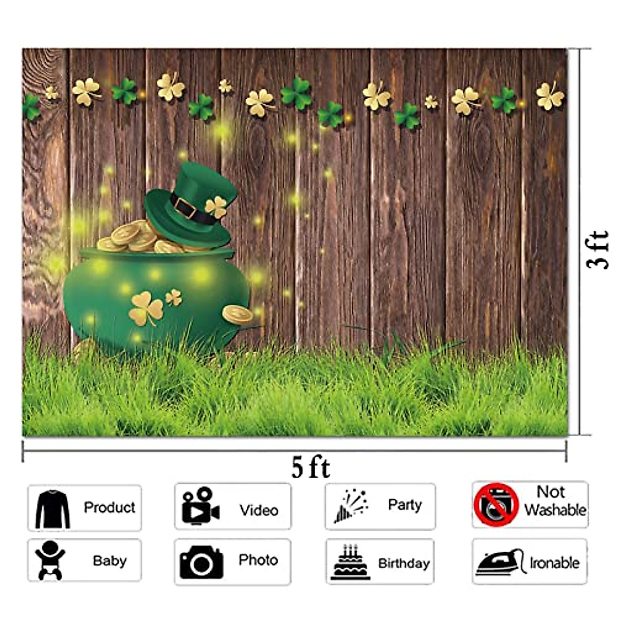 Happy St Patrick's Day Photography Backdrops 5x3ft Vinyl Lucky Irish Shamrock Board Baby Shower Birthday Party Photo Background
