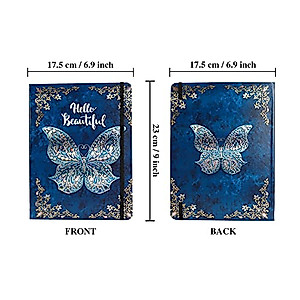 Ruled Journal Notebook, B5 3D Butterfly Embossed Hardcover Writing Journal with Elastic Closure Band, 192 Pages Lined Paper for School, Office, Home, 9" X 6.9" (Blue)