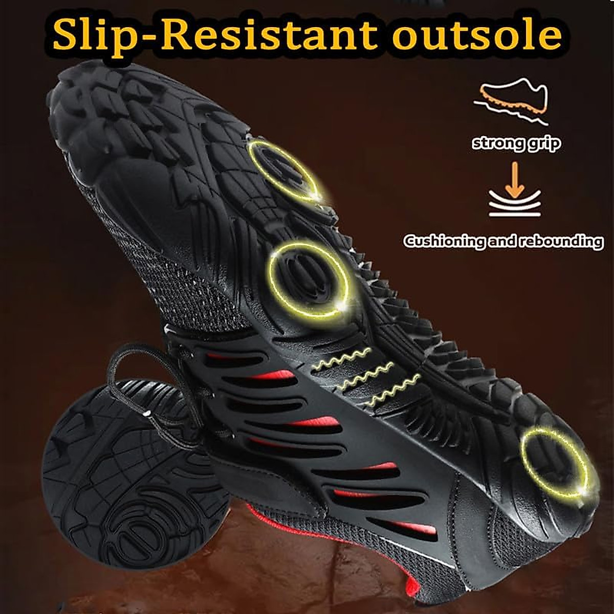 MIFAWA Barefoot Shoes Men's Black/Red, Zero Drop, Wide Toe Box, Rubber Sole, Hiking, Size 11