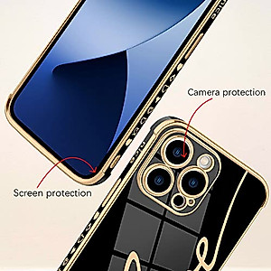 Bonoma Case Love Letter Graphic Plating Luxury Elegant Camera Protector Soft TPU Four Corner Cushion Back Cover Compatible with iPhone 14 Pro Max -Black