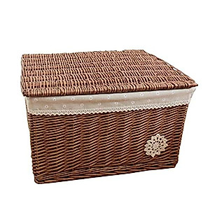 GARNECK Clothing Drawer Wicker Storage Basket with Lid Laundry Organizer Square Storage Bins Woven Box Seagrass Basket for Bedroom Living Room Woven Baskets