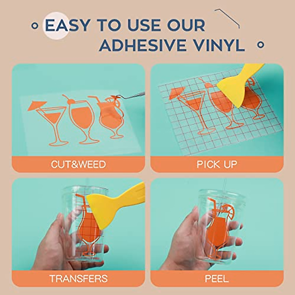 HTVRONT Permanent Vinyl for Cricut, 12" x 5ft Permanent Adhesive Vinyl Rolls, 8 Colors Adhesive Vinyl Rolls for Cricut, Silhouette, Cameo Cutters, Signs, Scrapbooking, Craft, Die Cutters