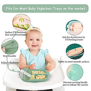 ACWIWIL Toddler Plates with Suction, 100% Food Grade Silicone Divided Plates, Baby Plates & Dishes, BPA Free, Microwave & Dishwasher Safe-Set of 1-Green