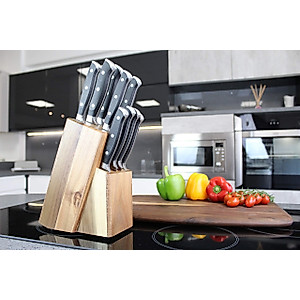 Taylor's Eye Witness Premier 9 Piece Kitchen Knife Wooden Block Set- Paring, All Purpose, Cook's, Santoku, Bread & 4 Steak Knives In Acacia Wood Holder. Full-Tang Triple Rivet. 15 YEAR GUARANTEE